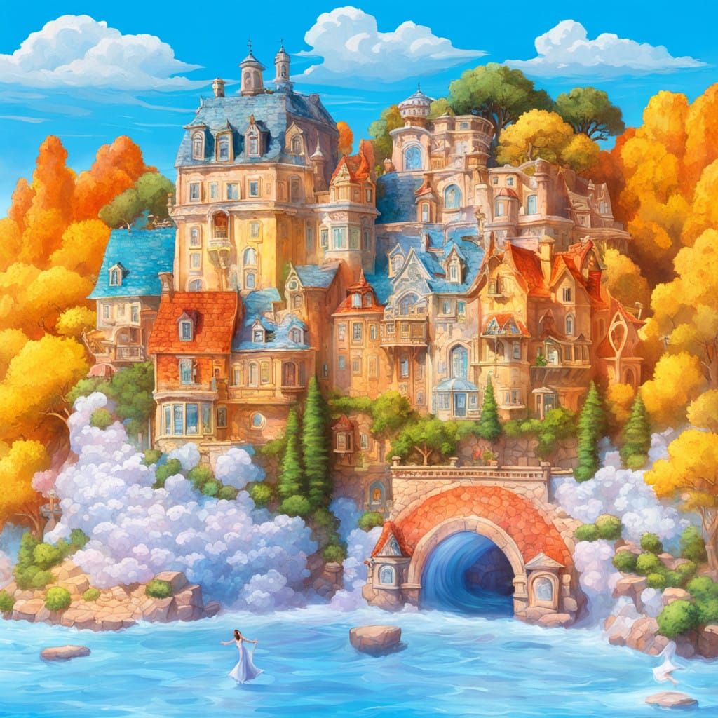 The mysterious castle - Surrealist Painting of a Woman Danc...