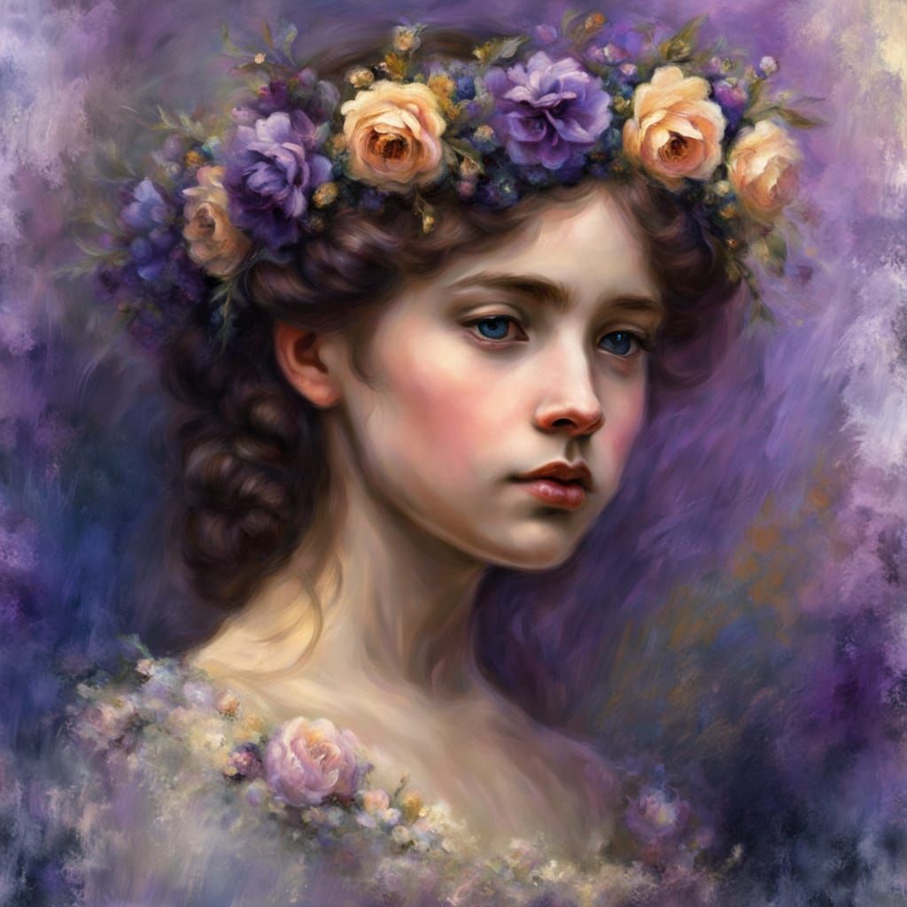 Flowered Crown v3 - Elegant Gothic Princess in Impressionist...