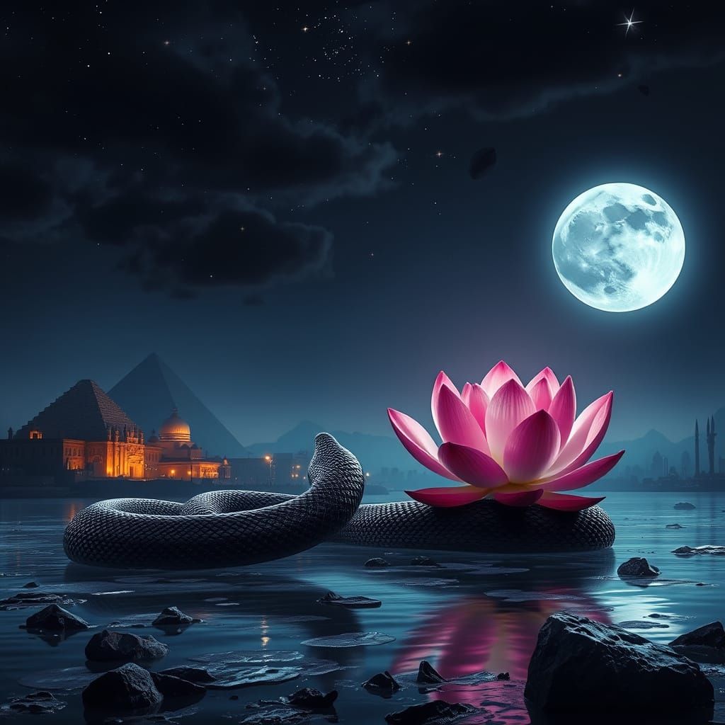 The skyline of old Egypt. Epic Scene, sparkling magical cosmic ...