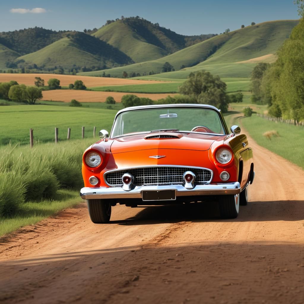 An orange "1956 Ford Thunderbird convertible" #1 - AI Generated Artwork - NightCafe Creator