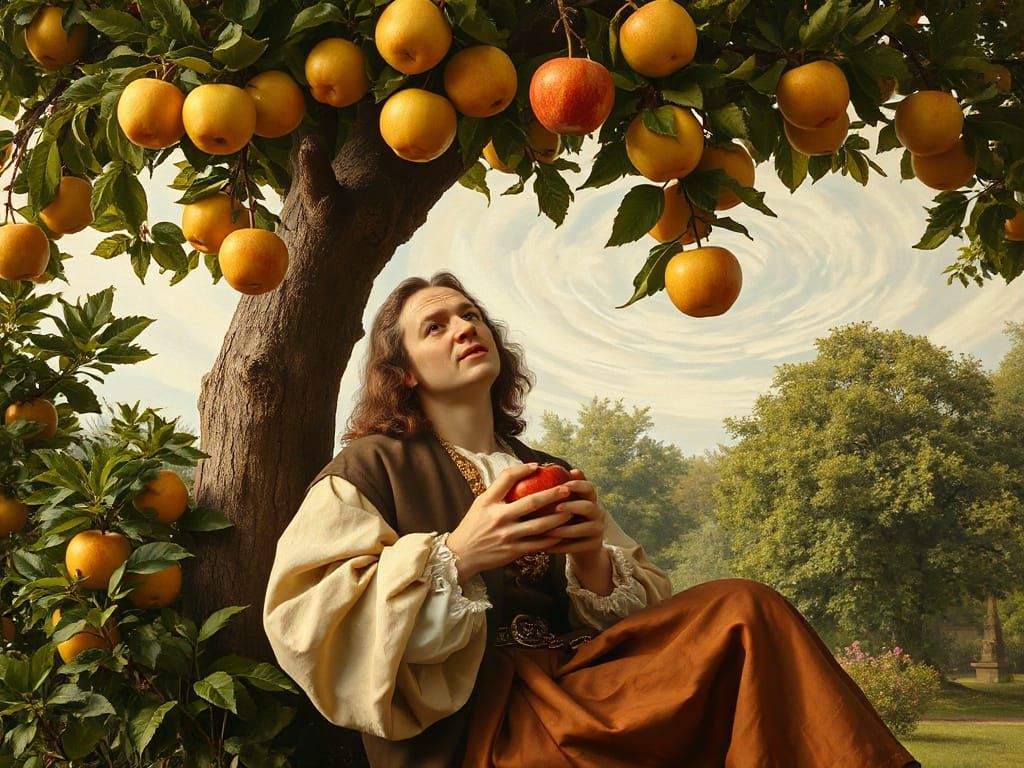 Inventor at Work - Isaac Newton Sitting beneath an Apple Tree