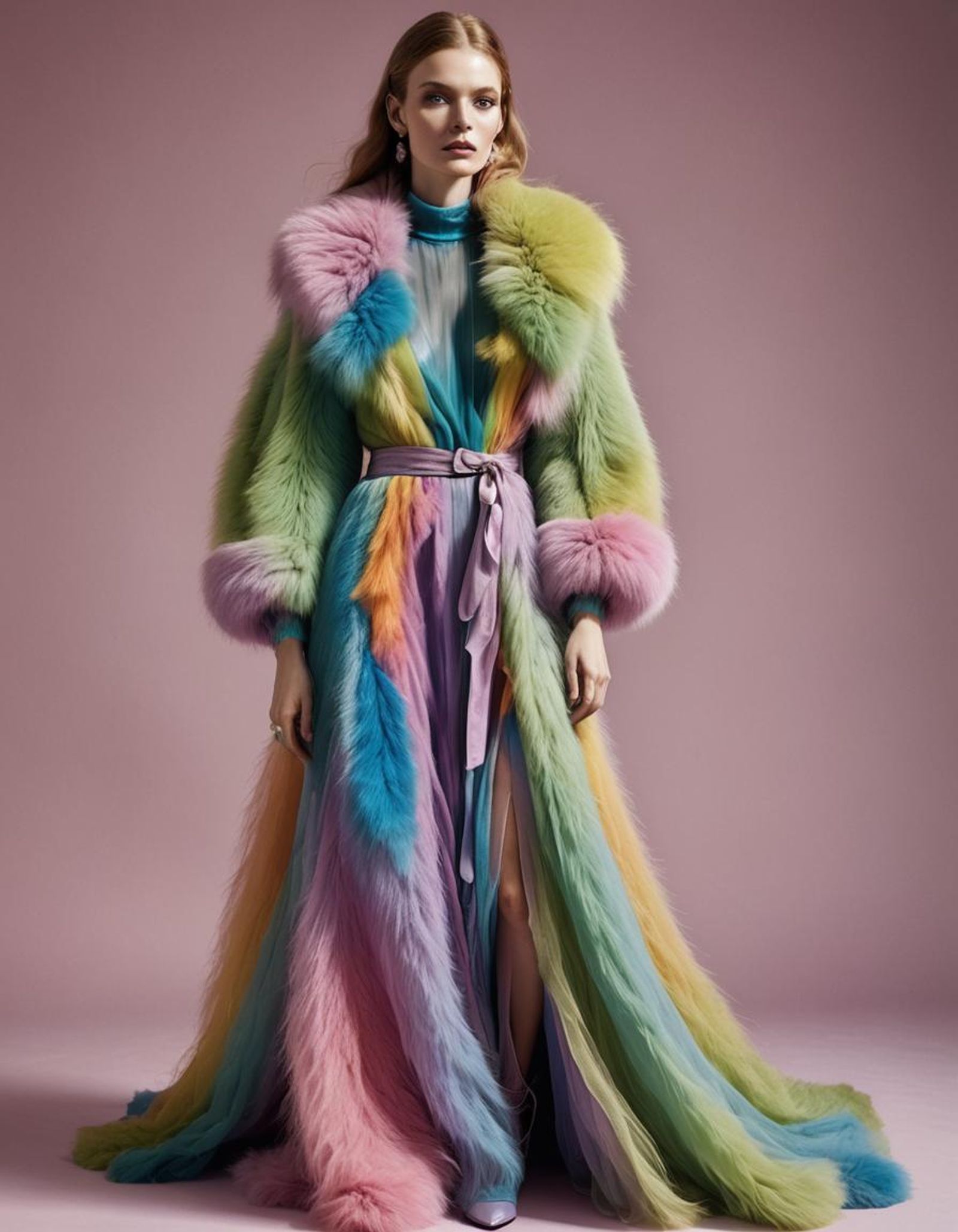 multicolor long furcoat/gown - AI Generated Artwork - NightCafe Creator