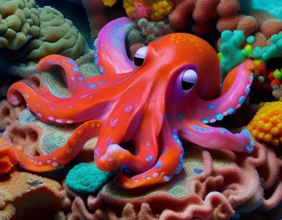 wise looking octopus floating above a colorful coral reef - AI ...