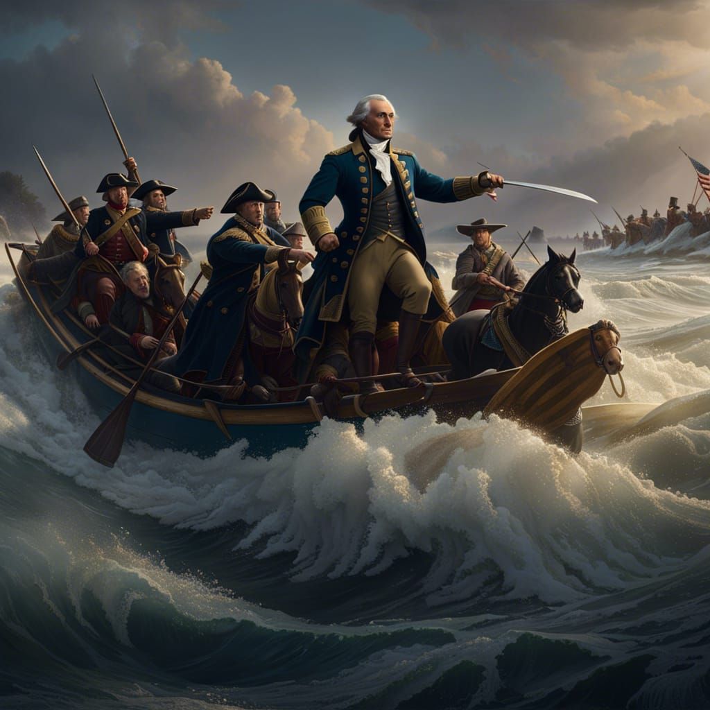 George Washington crossing the Delaware river on a (surf board ...