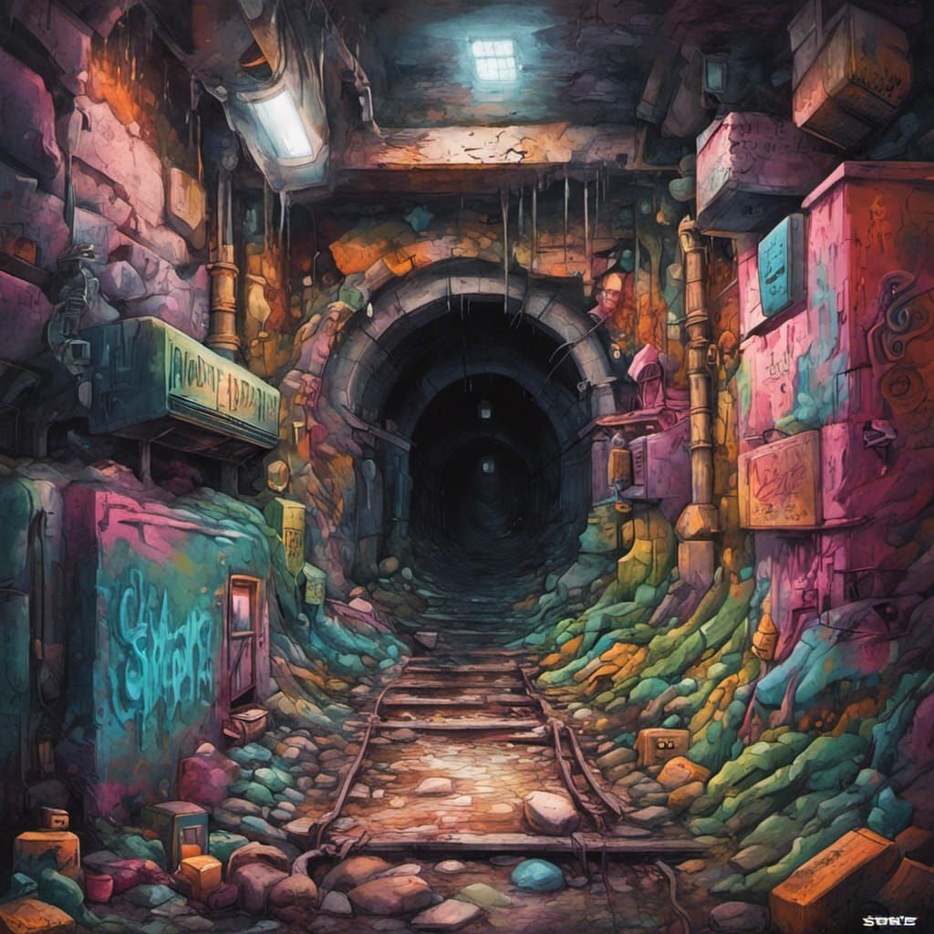 Urban Canvas Illuminated Graffiti in the Sewer Passage - AI Generated ...