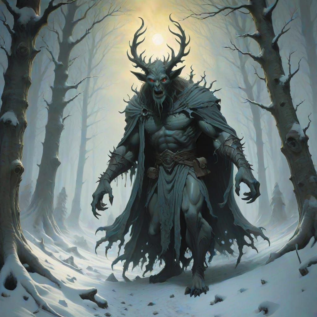 Spectral Demon Roams a Haunted Winter Wonderland - AI Art