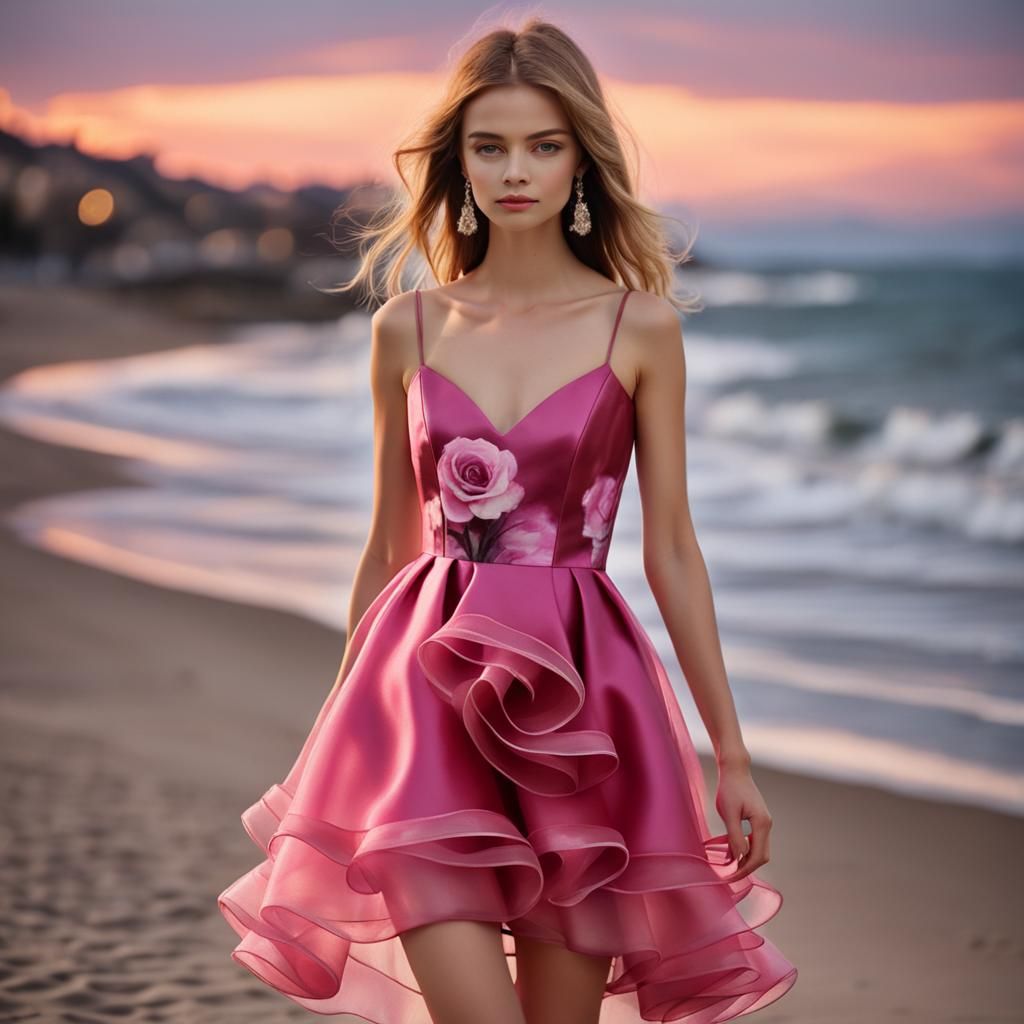 Deep Pink Mini Evening Dress Cartoon. Redone. - AI Generated Artwork - NightCafe Creator