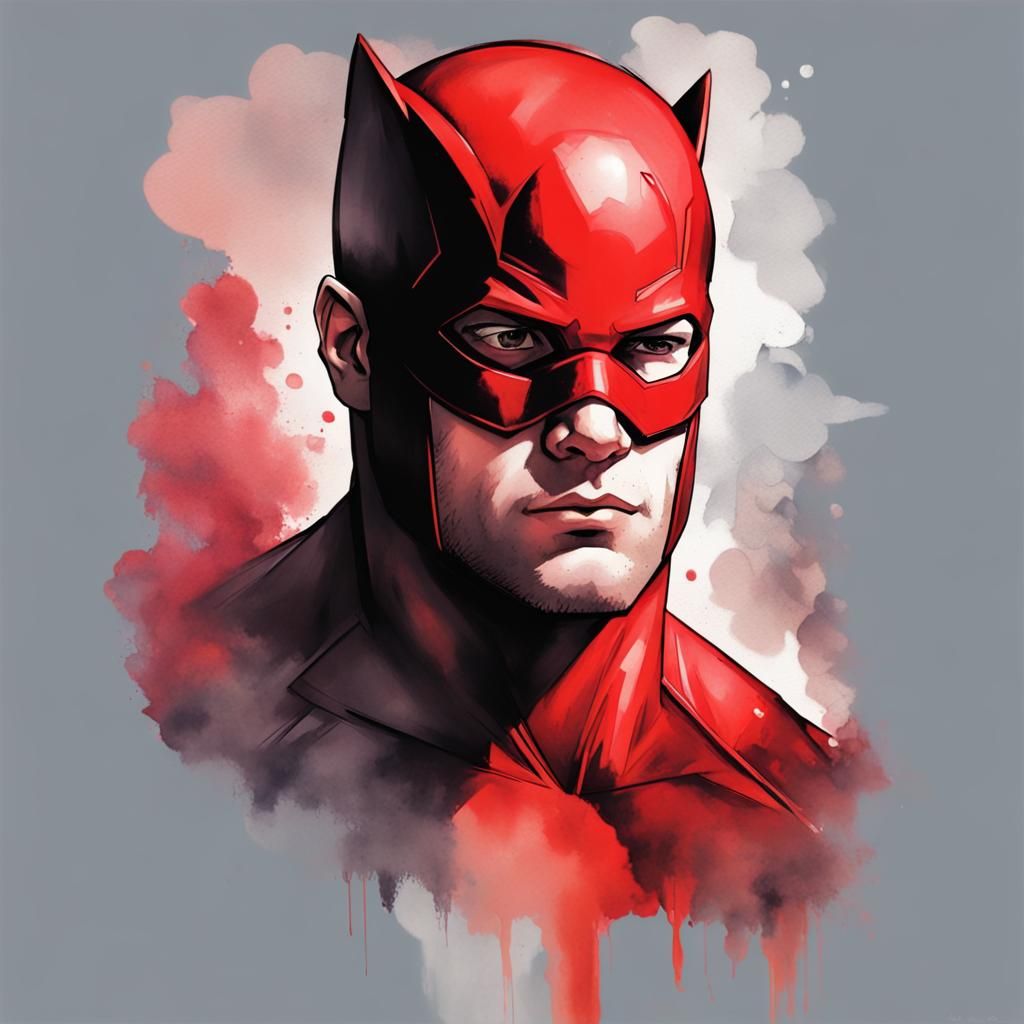 Marvel's Daredevil portrait in red and grey Splash art style, by Lois ...