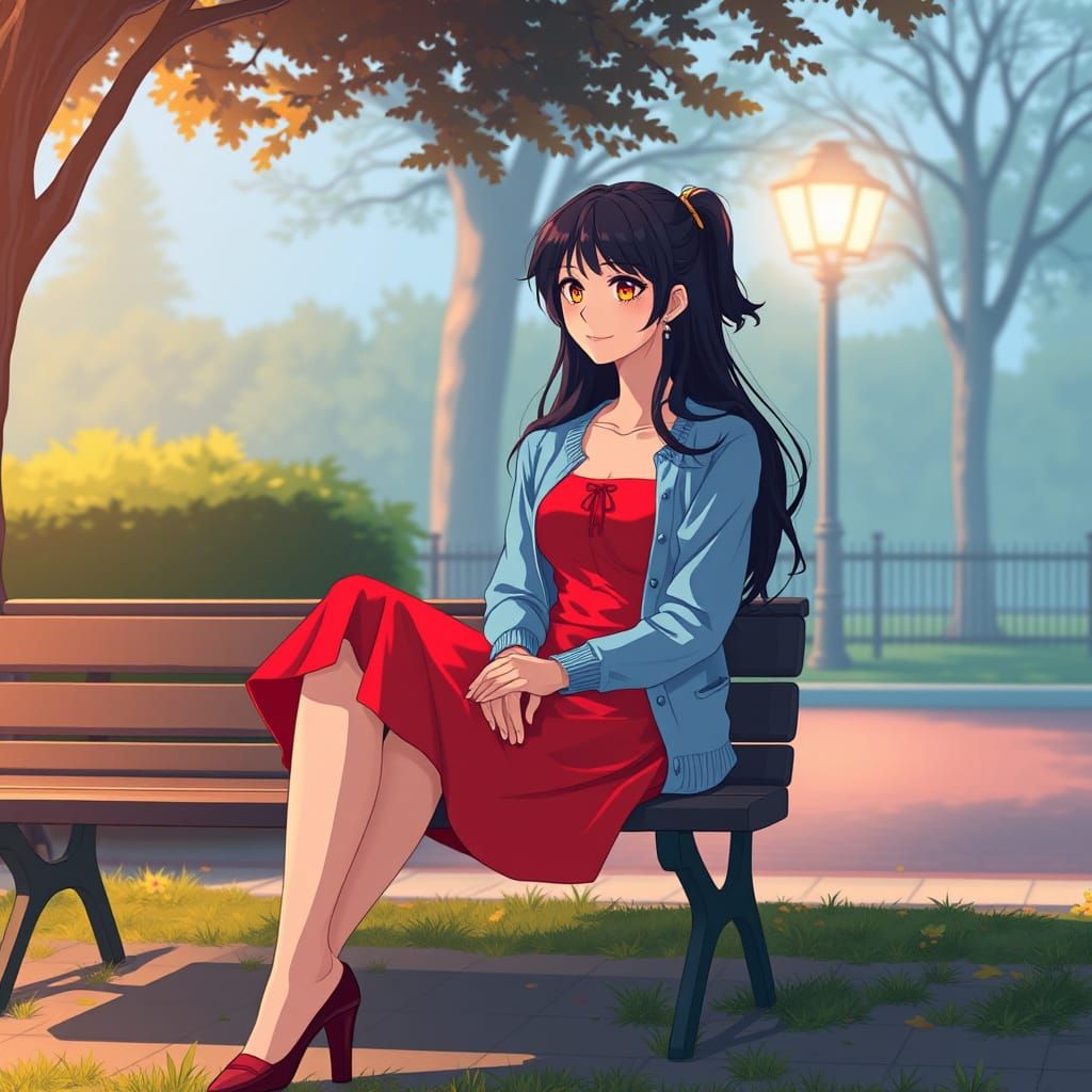 Elegant Spy x Family in Park Bench Scene - AI Art
