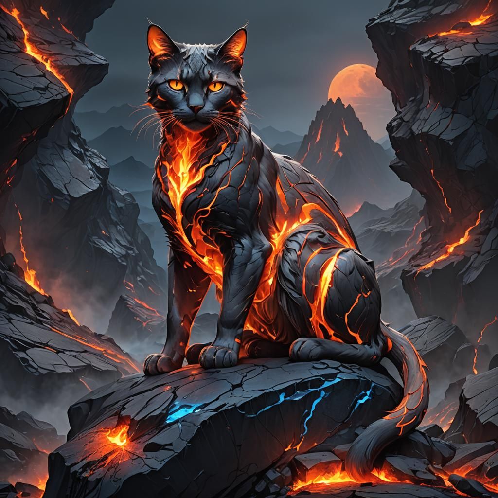 A mesmerizing and surreal image of a feline creature, entirely formed ...