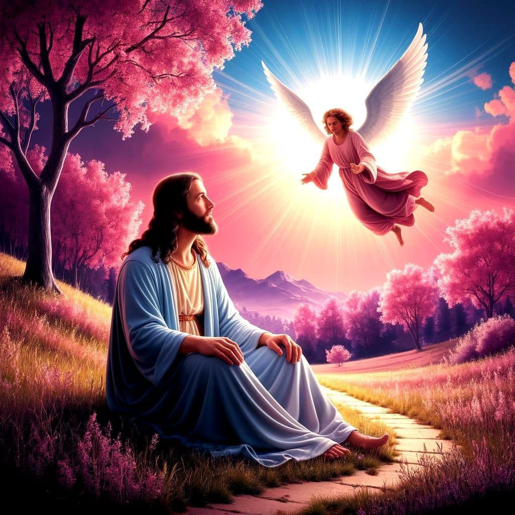 Jesus Christ in Serene Glade with Angelic Protecti... - AI Art