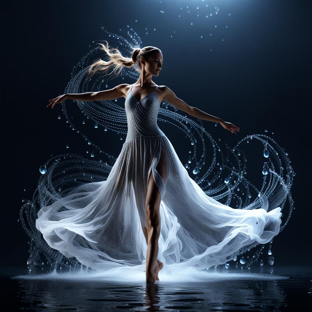 A mesmerizing 3D render of a Dancer_entirely_crafted_from_water ...