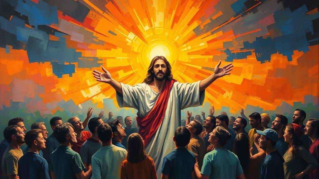 Neo-Expressionist Savior of Humanity in Vibrant Oi... - AI Art