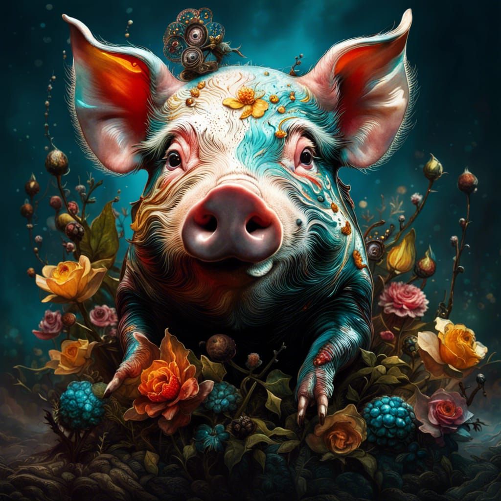 Pig and Flowers - AI Generated Artwork - NightCafe Creator