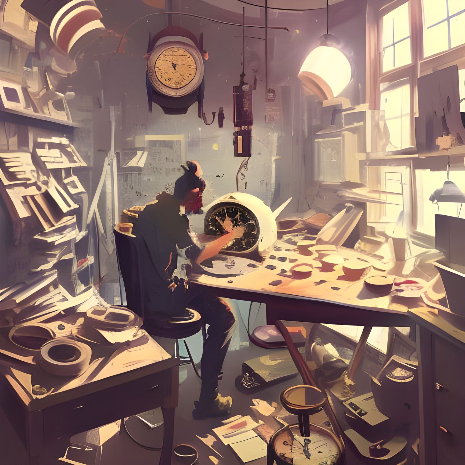 Clockmaker in his studio - AI Generated Artwork - NightCafe Creator