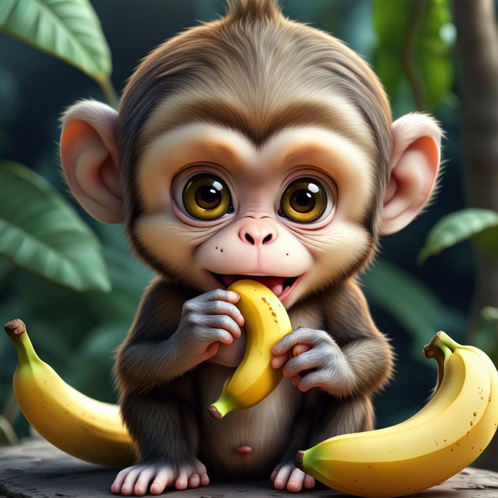 Monkey eates tasty bananas - AI Generated Artwork - NightCafe Creator
