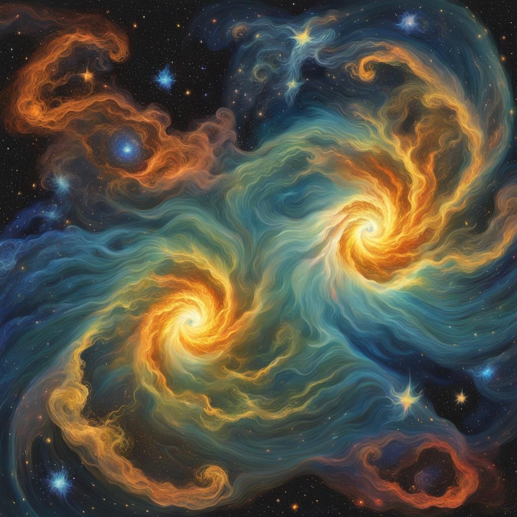 A astrologia of two giant nuclear stars colliding in a nebula. The ...