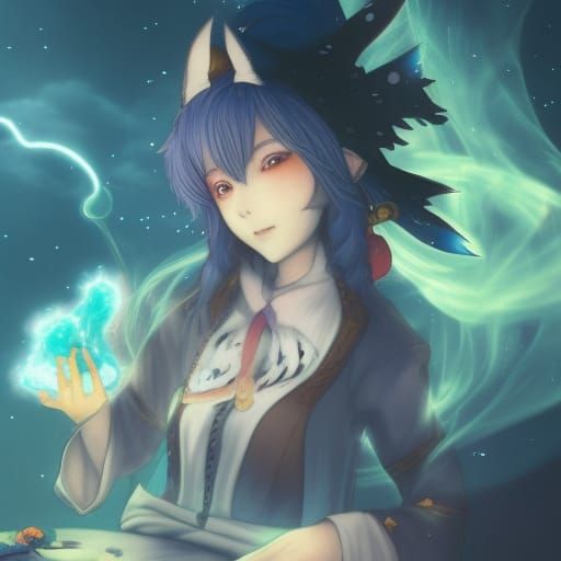 wizard doing magic with a cat by artist "anime", Anime Key Visual ...