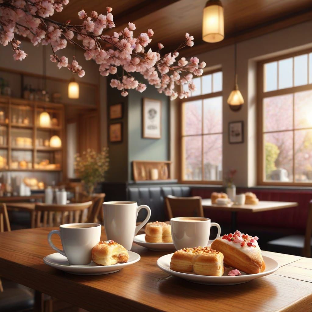 coffee shop - Whimsical Coffee Shop Scene in Vibrant Colors