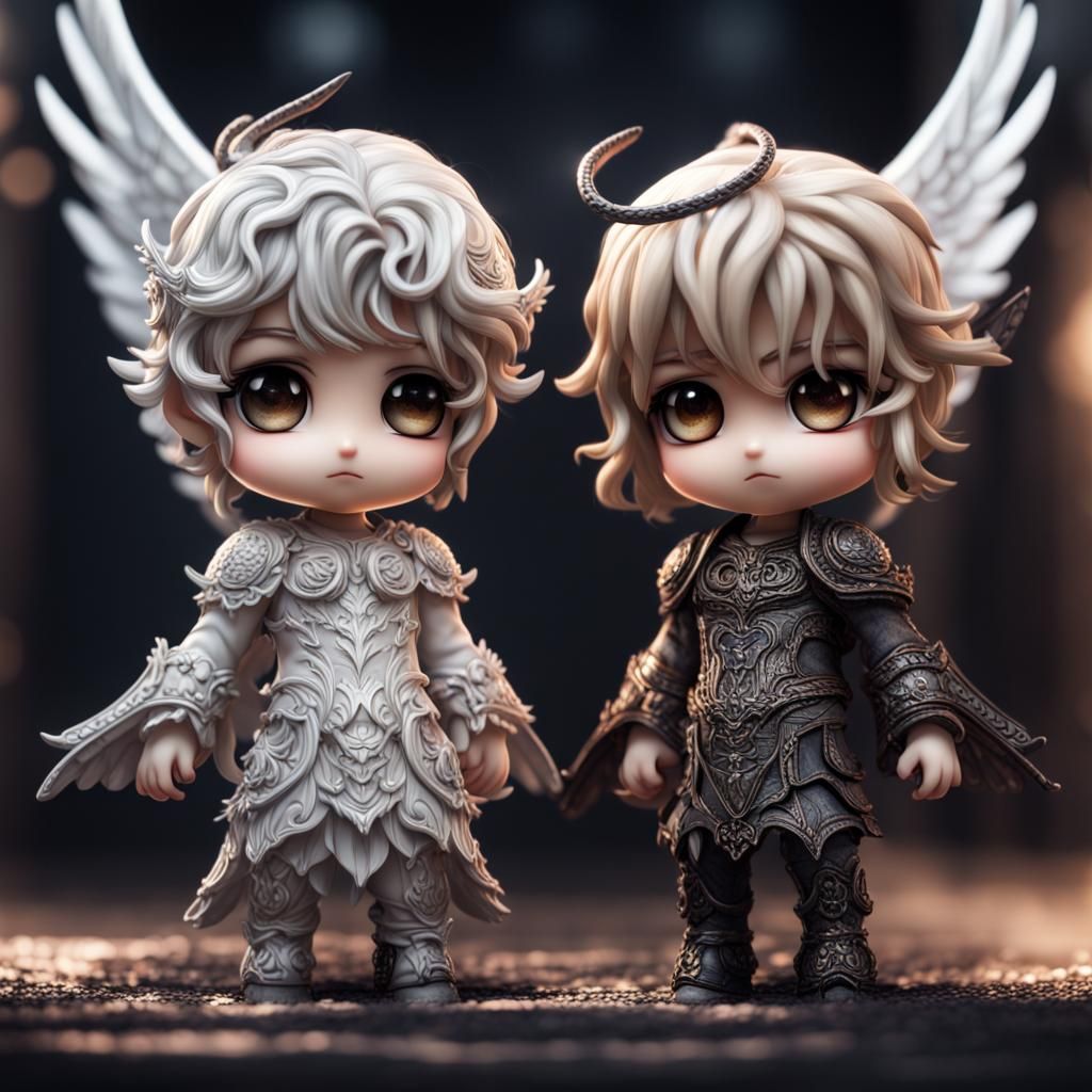Chibi Angel and Demon - AI Generated Artwork - NightCafe Creator