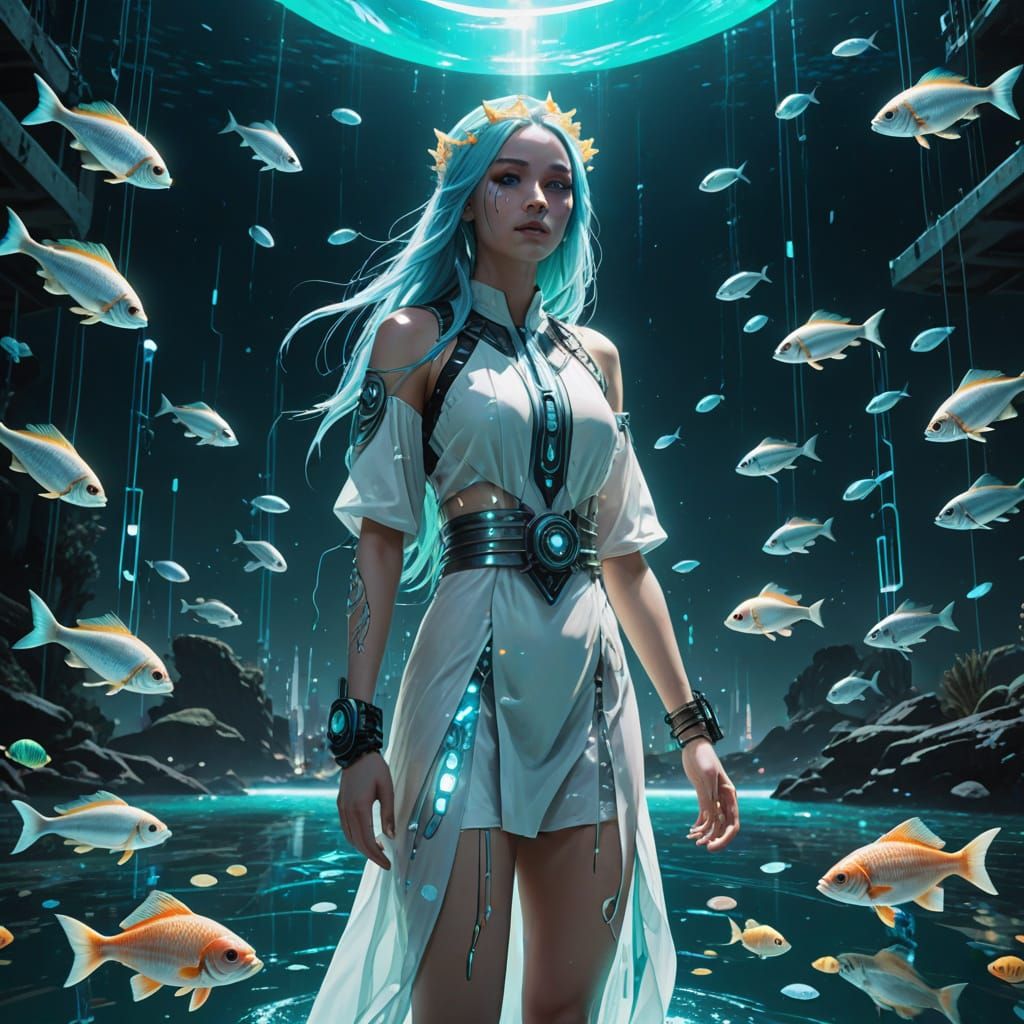 Cyberpunk Siren in the Oceanic Abyss - AI Art
