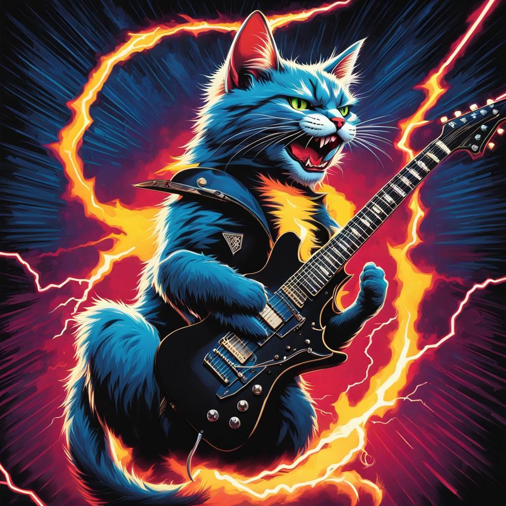 Hard rocker cat - AI Generated Artwork - NightCafe Creator