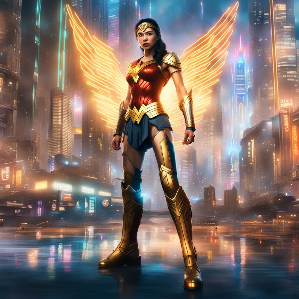 Korean Wonder Woman in Futuristic City Glory - AI Art