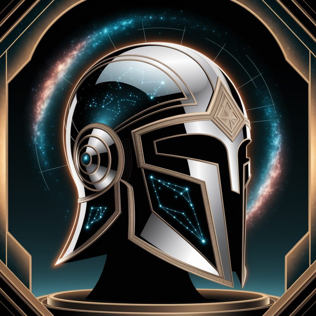 Art Deco Silver Helmet with Celestial Constellatio... - AI Art