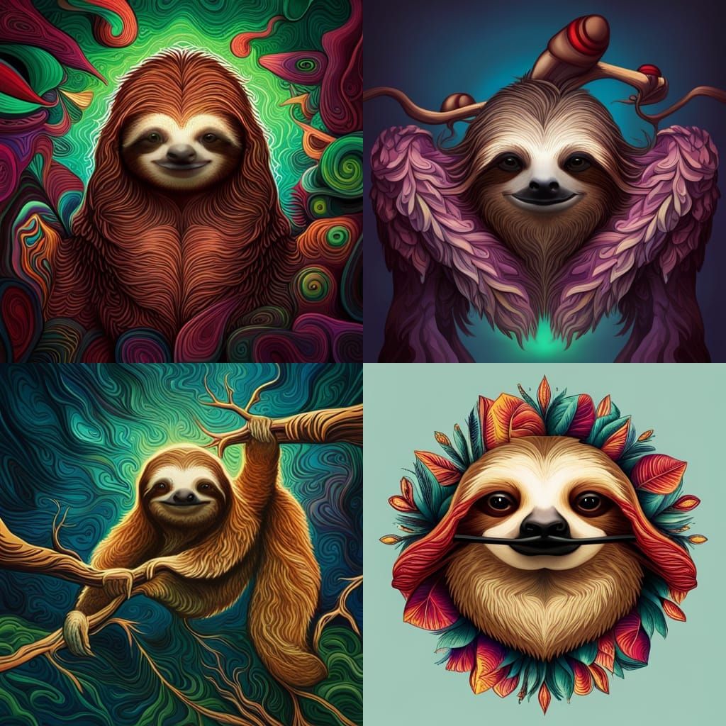 Sloth contrasting colors psychedelic art surrealism - AI Generated ...