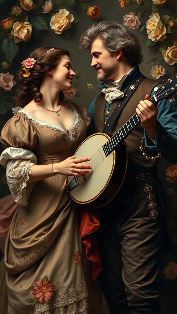 1700's style the banjo player and his wife