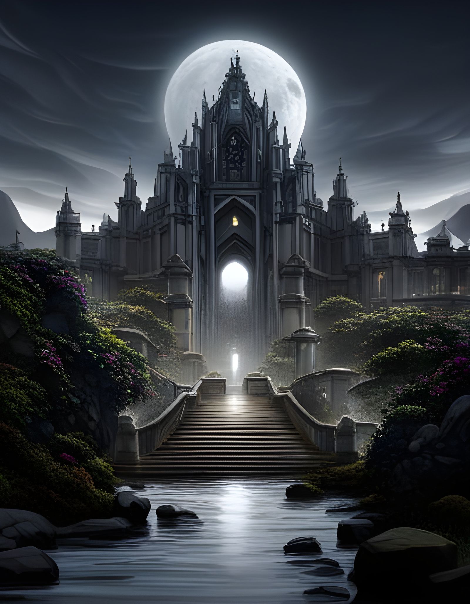 Moonlight Castle (Upscaled) - AI Generated Artwork - NightCafe Creator