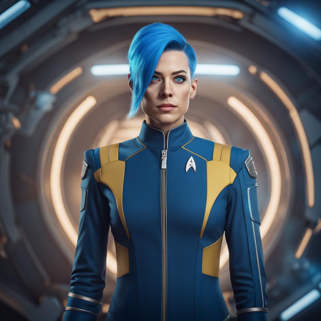 German Youtuber Rezo in Starfleet Uniform, Star Trek, blue hair, young ...
