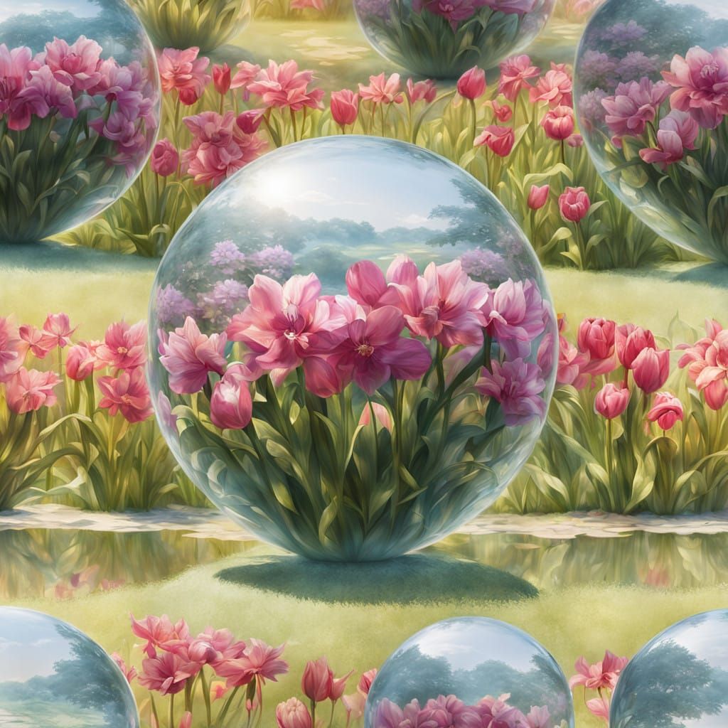 Whimsical Glass Sphere Blooms with Majestic Orchid... - AI Art