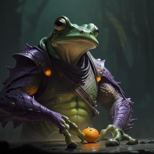 Buff Frog eating a Orange - AI Generated Artwork - NightCafe Creator