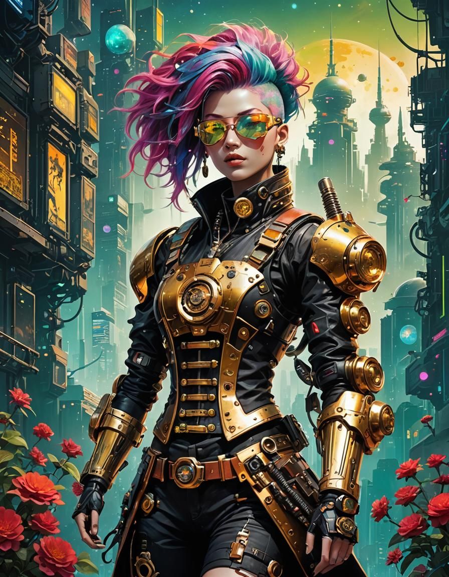 (japan inspired cyberpunk art a of cool cyborg punk girl, made of ...