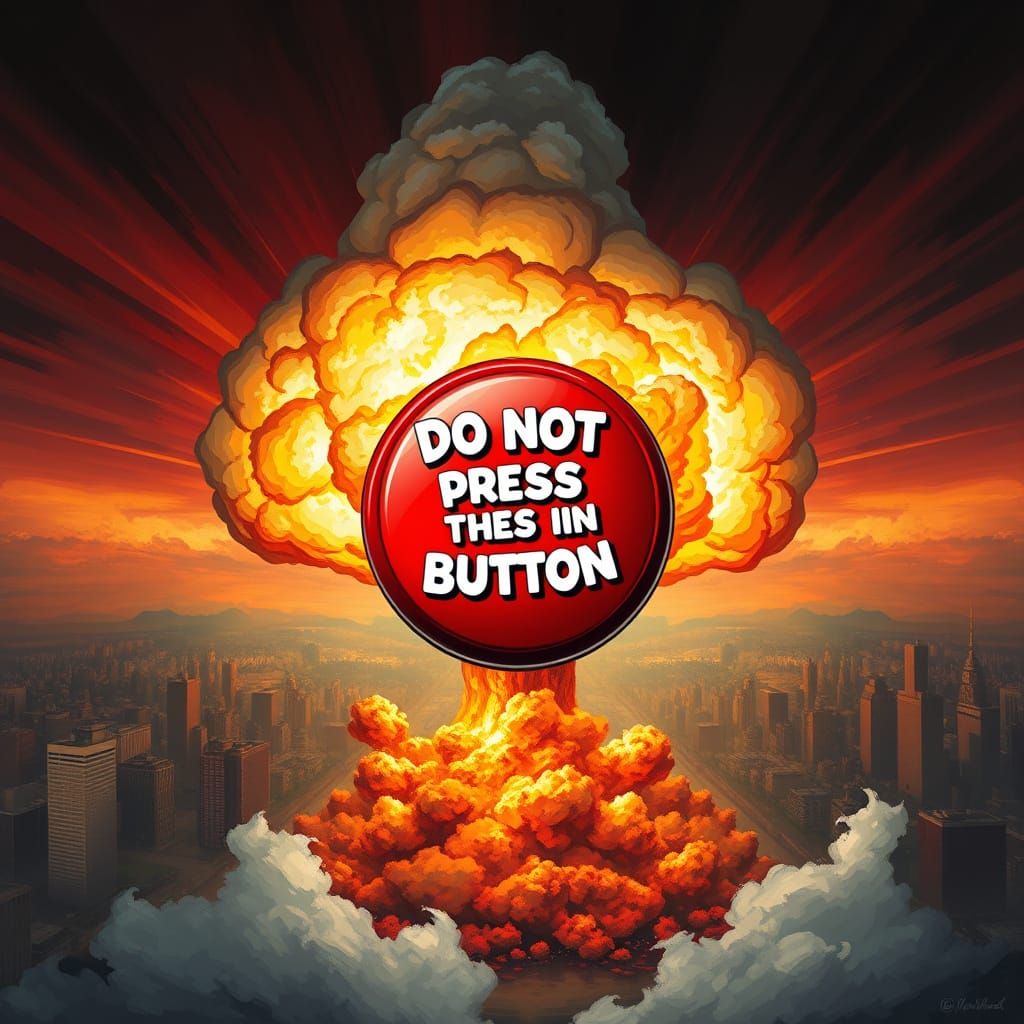 Dramatic Mushroom Cloud with Ominous Red Button in... - AI Art