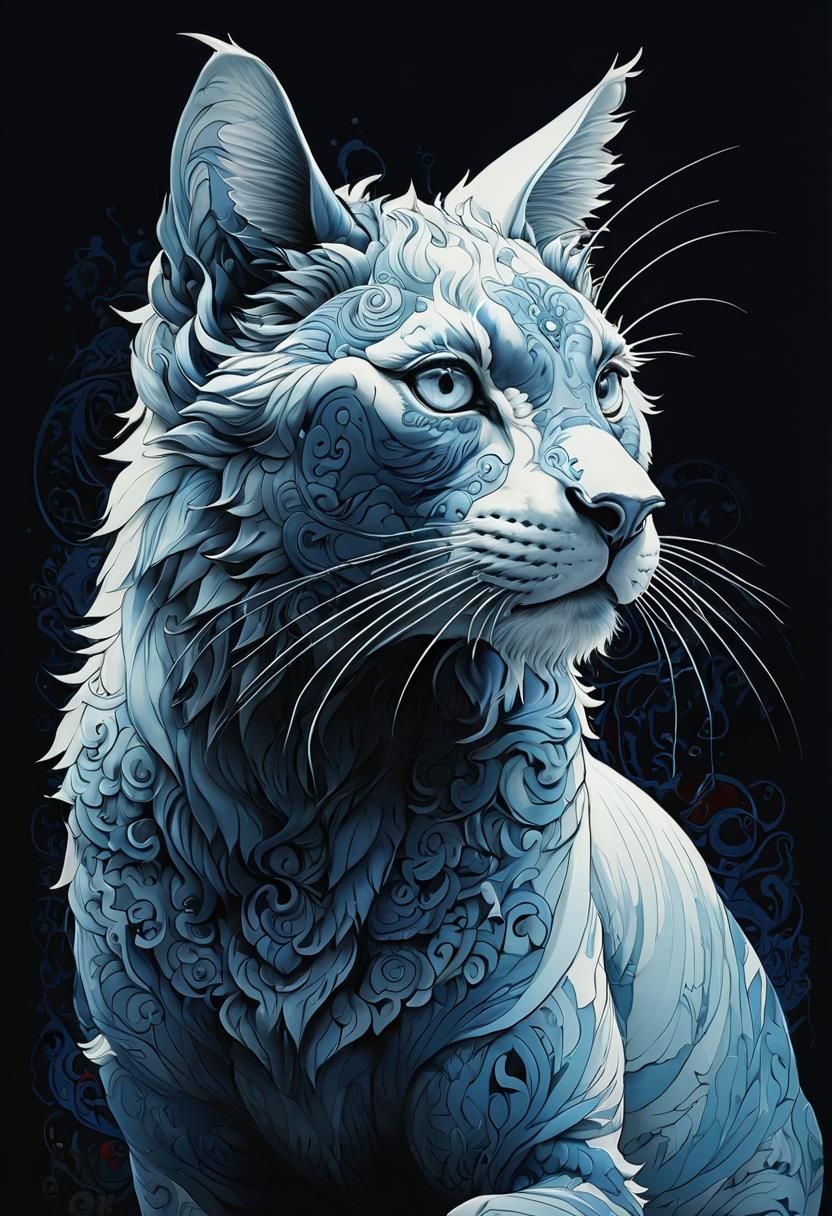 full portrait, (red and blue) intricate and beautiful chimera in style ...