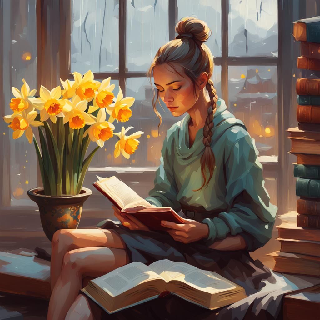 reading while it's raining! - AI Generated Artwork - NightCafe Creator