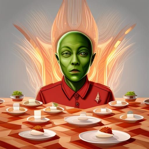 alien cooking rice with bacon - AI Generated Artwork - NightCafe Creator
