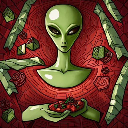 alien cooking rice with bacon - AI Generated Artwork - NightCafe Creator