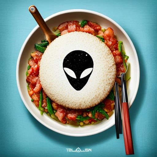 alien cooking rice with bacon - AI Generated Artwork - NightCafe Creator
