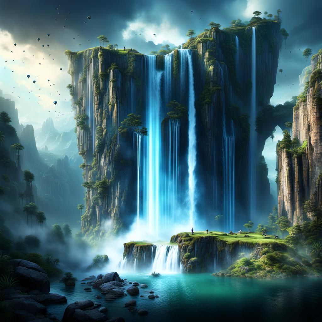 upside down waterfall, inverted gravity defying, unreal engine vivid ...