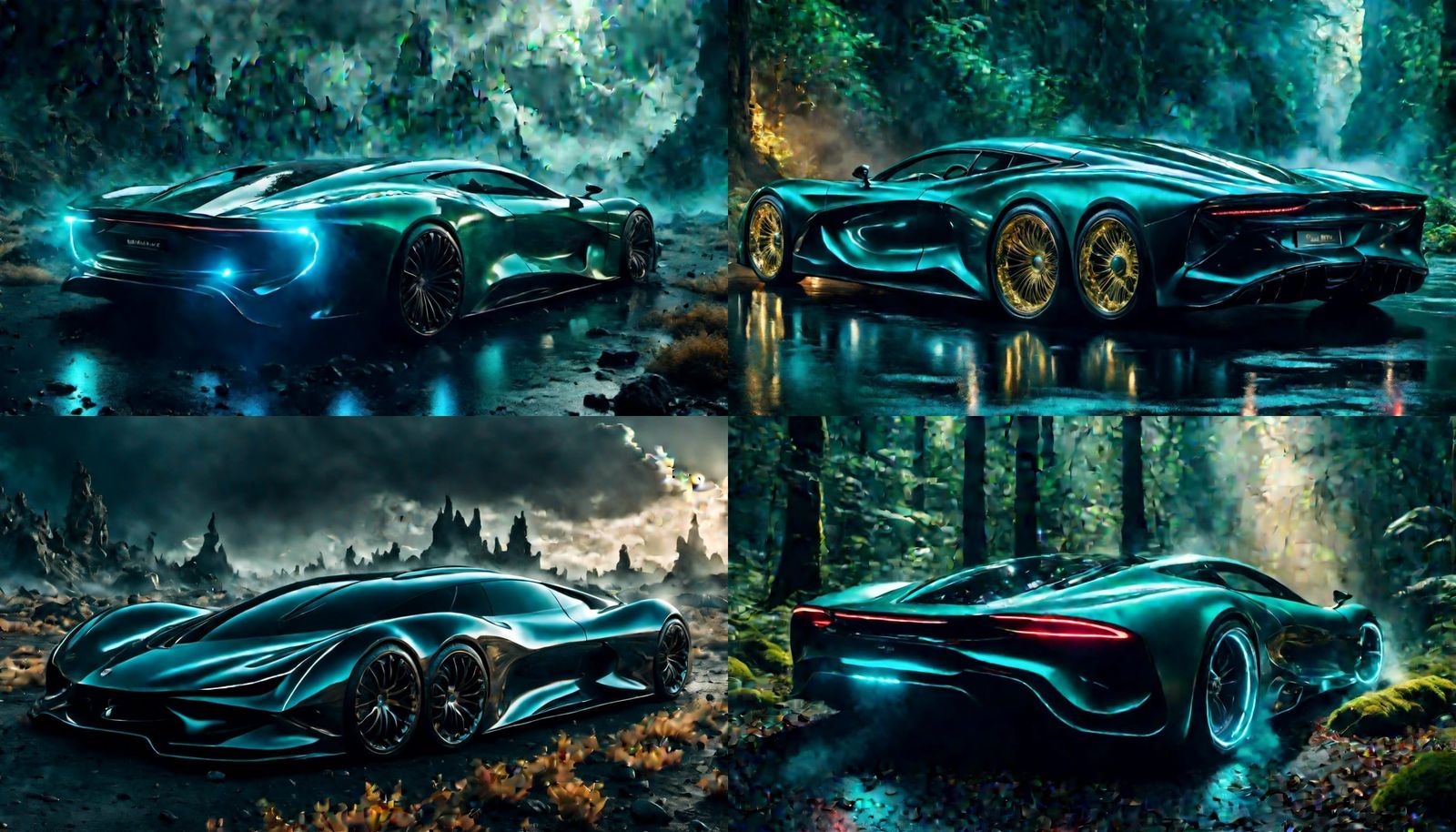 Alien supercar, nightmare-inducing, hyper-advanced technology, eerie surroundings, unsettling ...