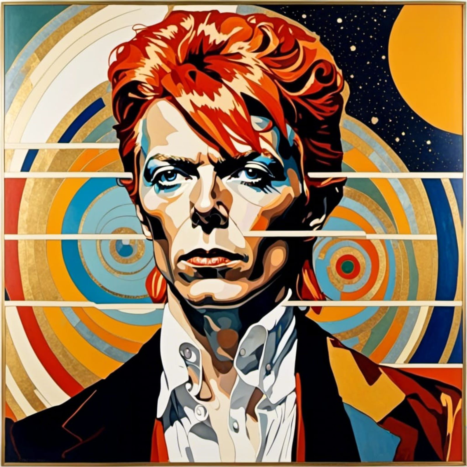 David Bowie Man curly swirly hair JC Leyendecker altarpiece by Egon ...