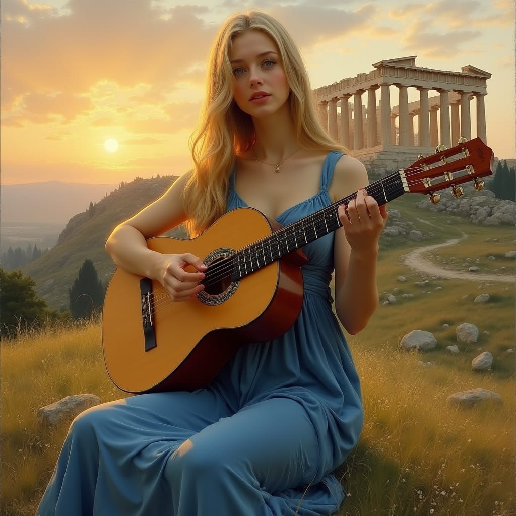 “Guitar at Sunset – Echoes of Ancient Greece”