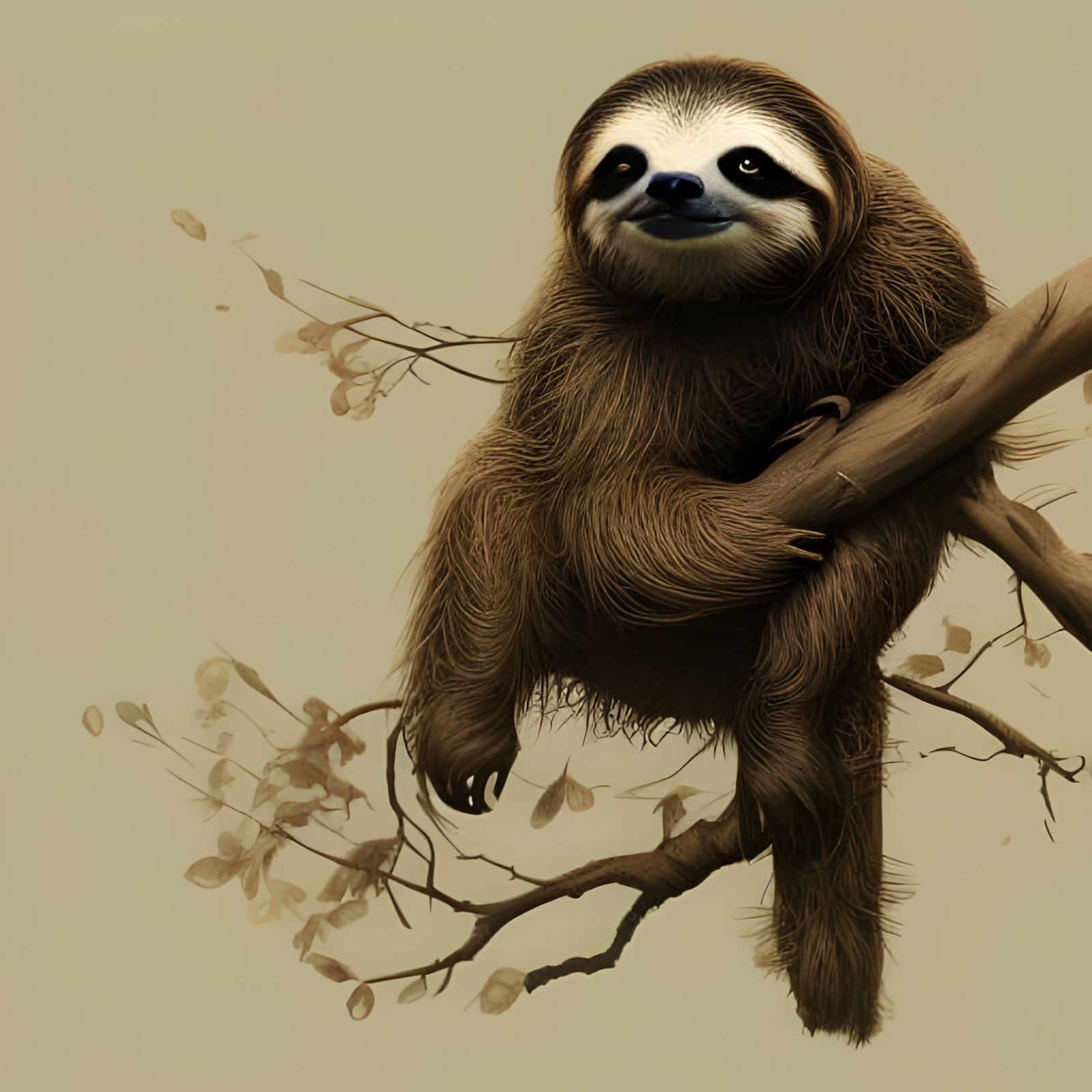 Sloth on a tree branch, head and shoulders portrait, 8k resolution ...