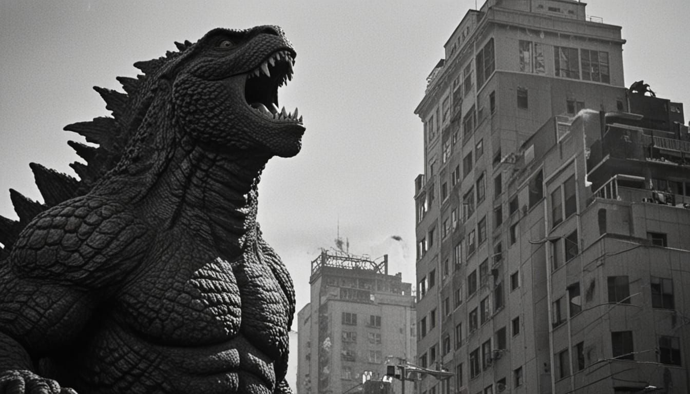 Godzilla in Film Noir Style - AI Art