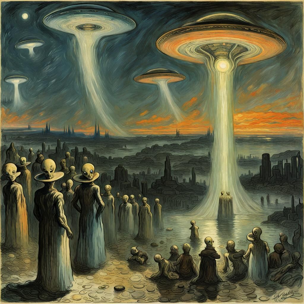 Alien Invasion in color by Gustave Doré, Edvard Munch - AI Generated ...