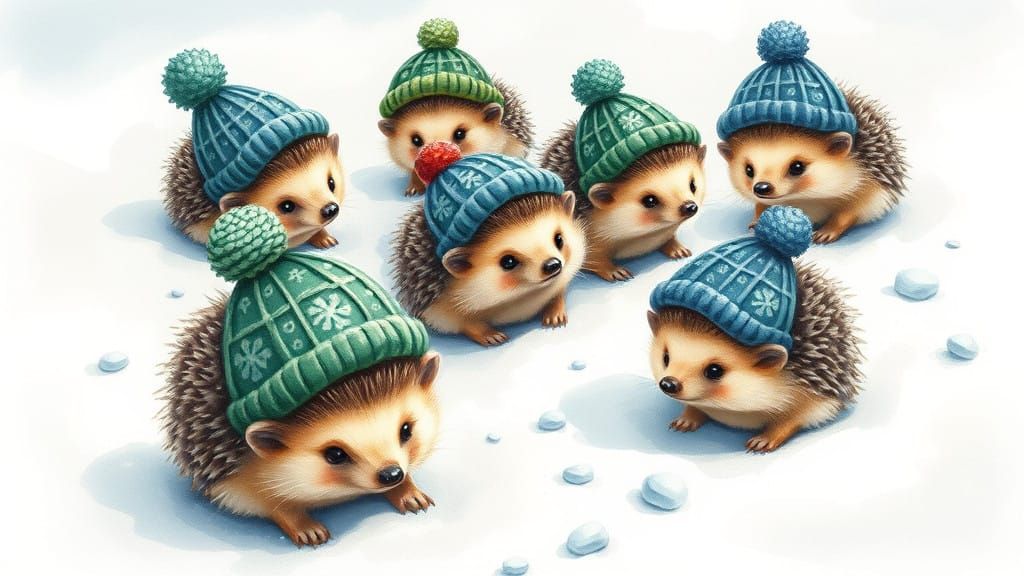 Hedgehogs in a Hats v5 - Whimsical Winter Wonderland of Hedg...