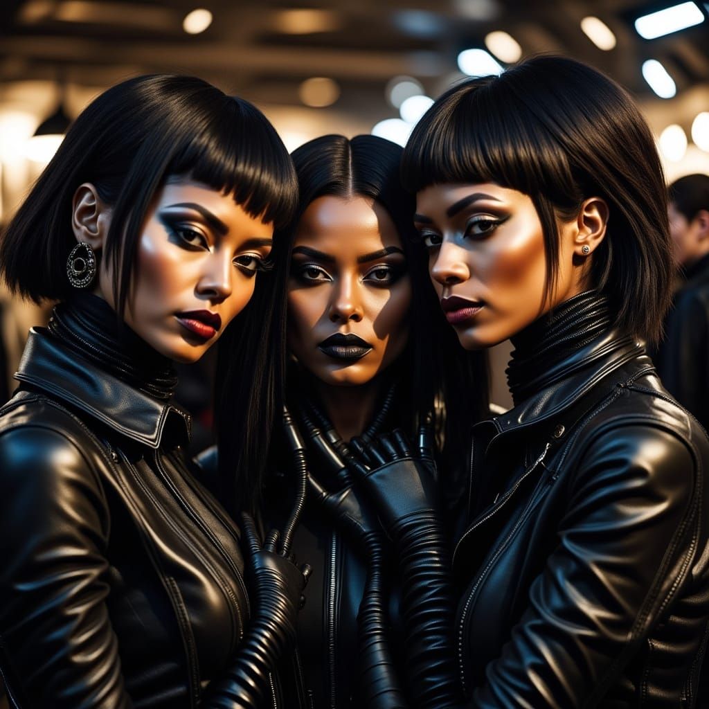 🧥💋Three young women, who are wearing leather, let their passion take ...